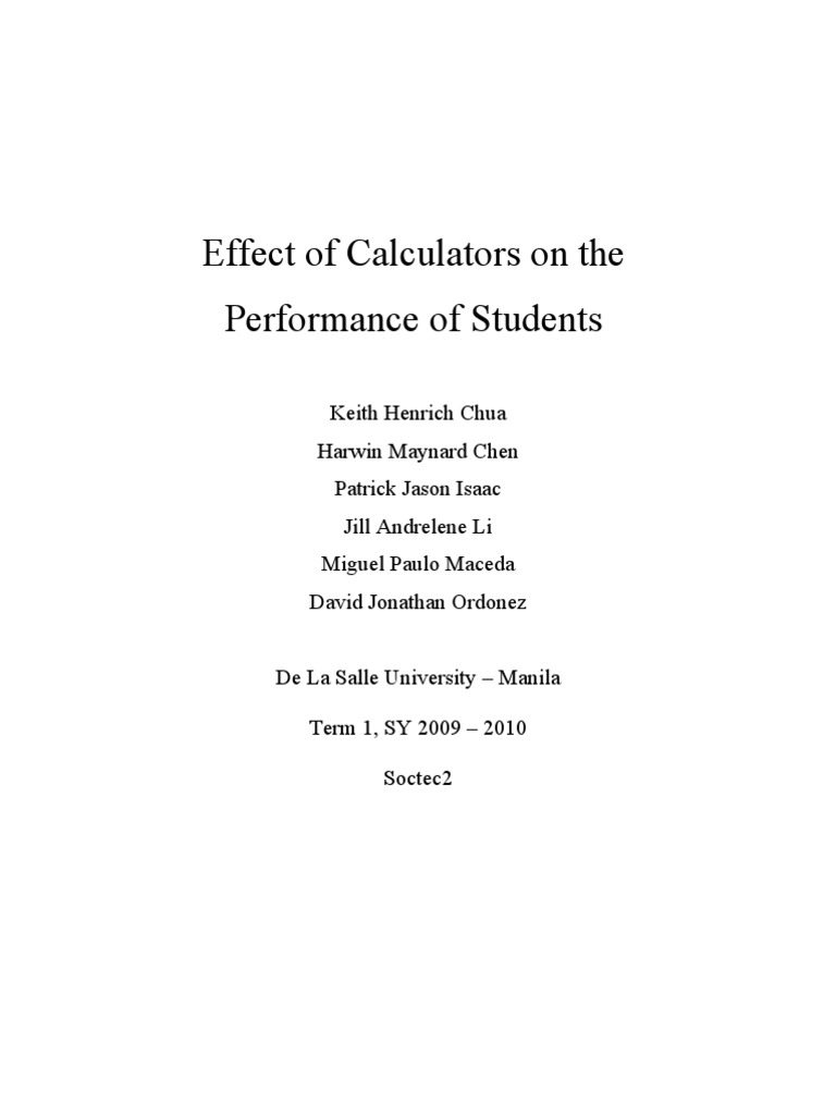 Effects of Calculator On The Performance of Students | PDF | Calculator ...