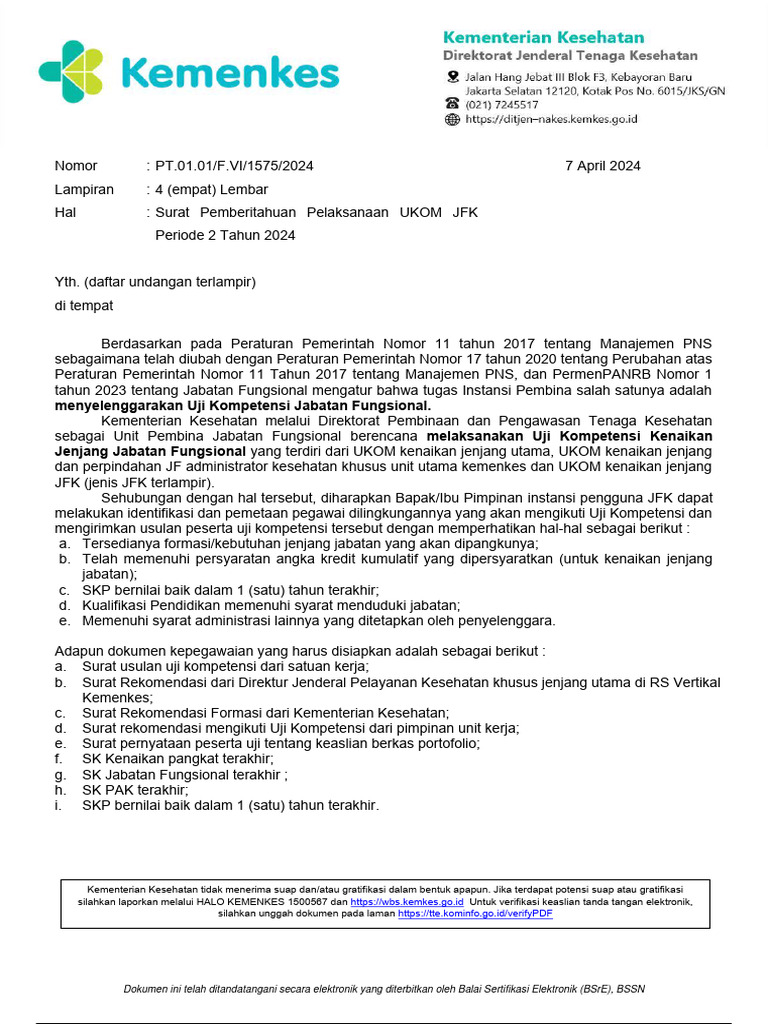Pemberitahuan UKOM JFK 2024 | PDF