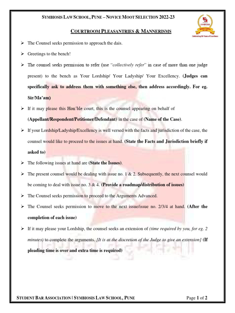 Courtroom Pleasantries and Mannerisms | PDF | Judge | Courtroom