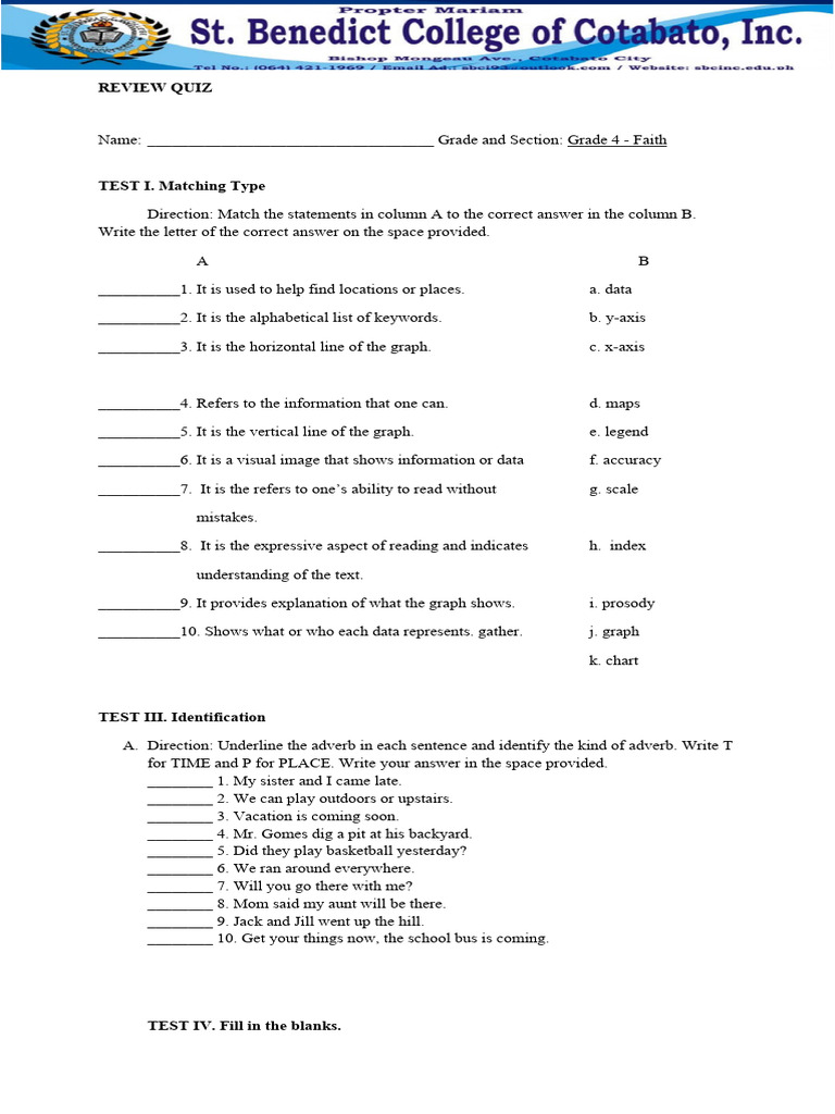 English Review Quiz | PDF | Chart | Cartesian Coordinate System