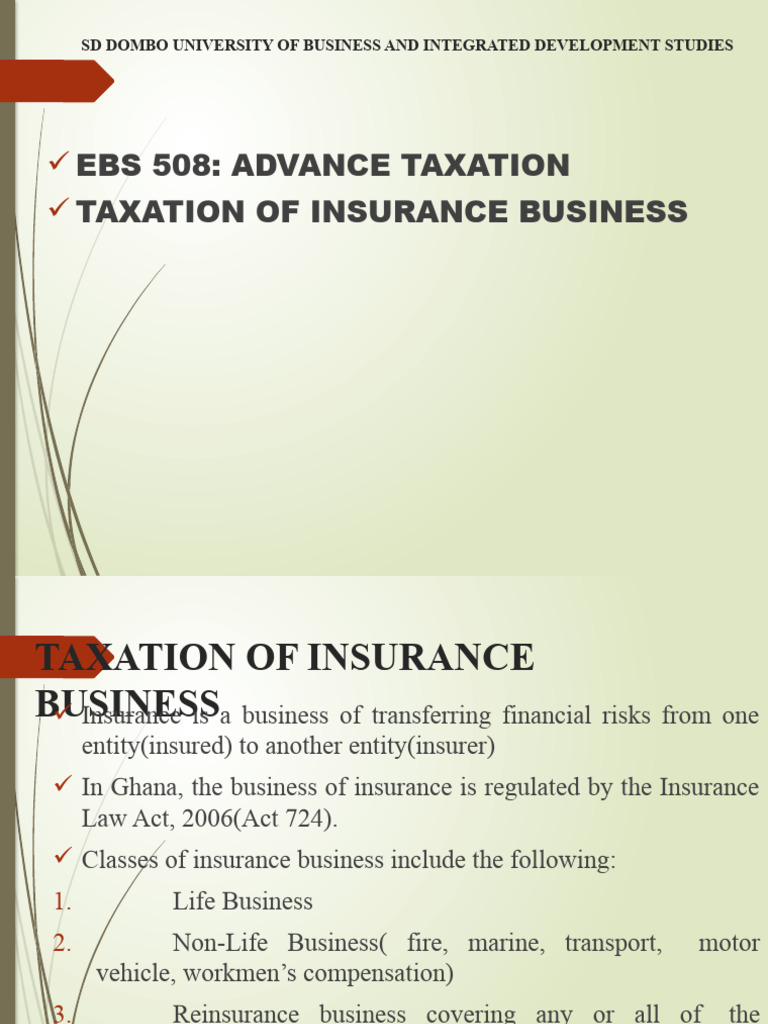 Taxation of Insurance Business | PDF | Insurance | Reinsurance