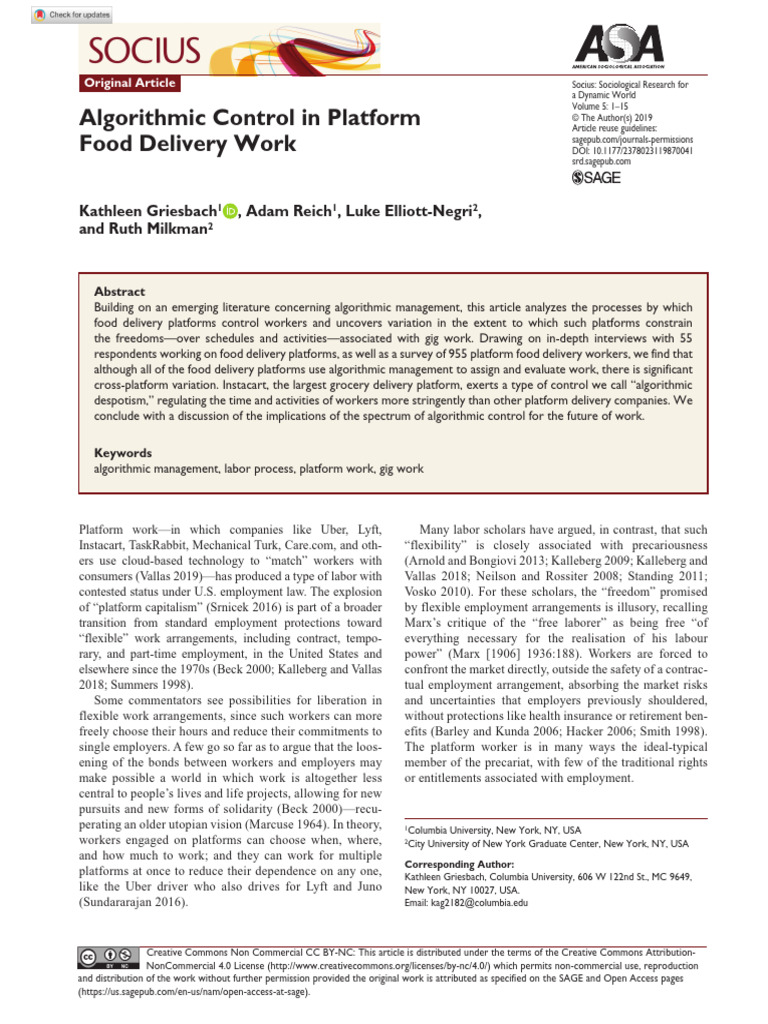 Griesbach Et Al 2019 Algorithmic Control in Platform Food Delivery Work ...