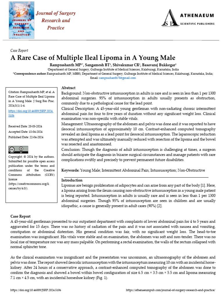 A Rare Case of Multiple Ileal Lipoma in A Young Male | PDF ...