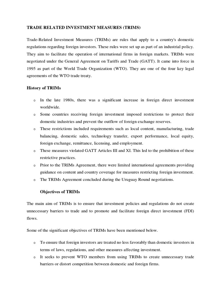 Overview of Trade-Related Investment Measures | PDF | World Trade ...
