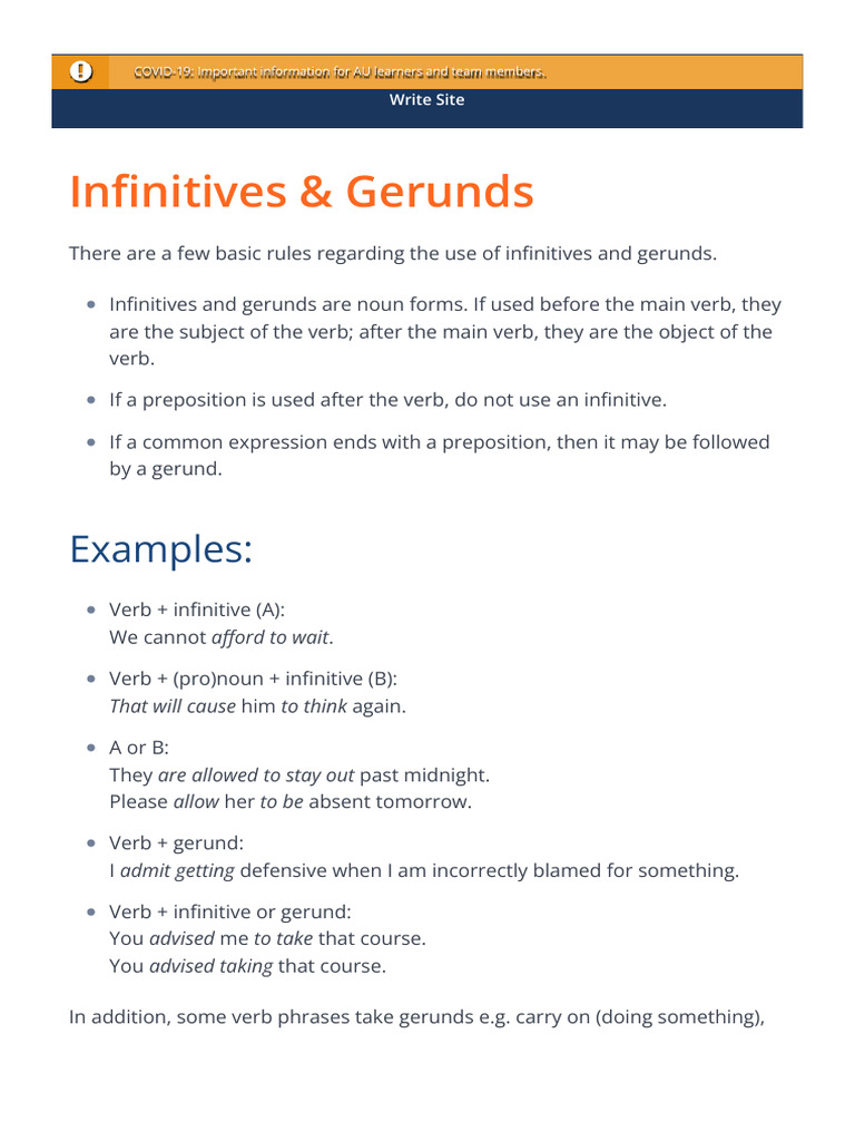 Infinitives & Gerunds - Concise ESL Support - ESL-EAL Resources - Write ...