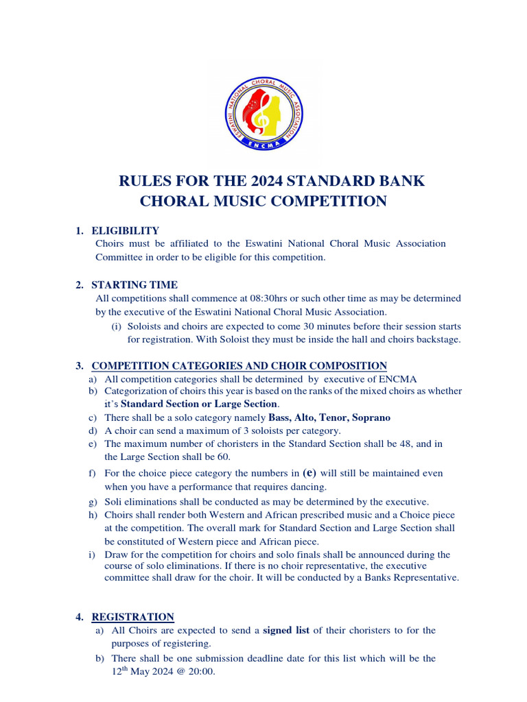 Rules For The 2024 Standard Bank Choral Music Competition (Final ...