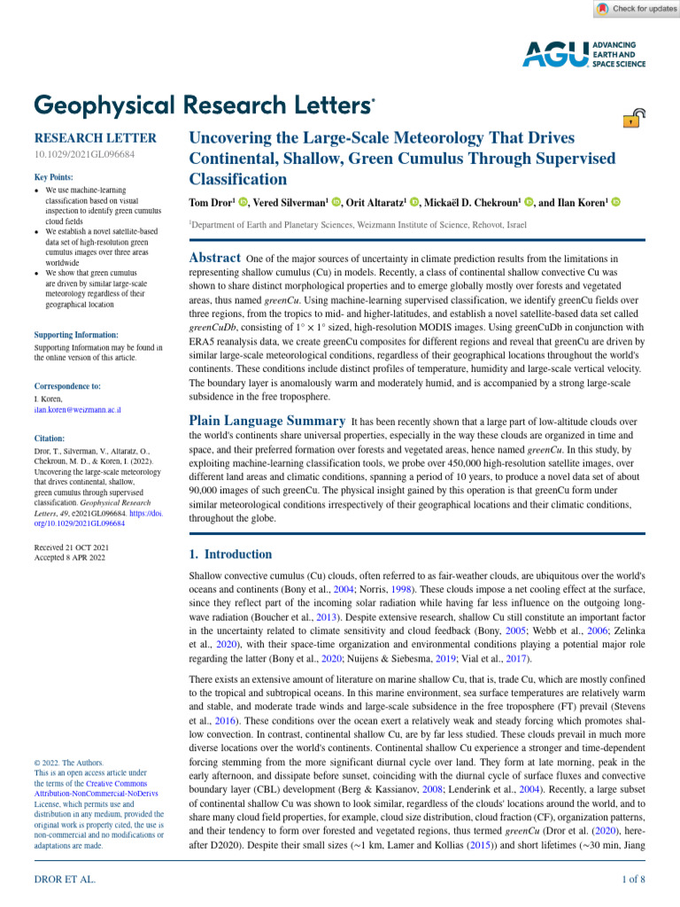 Geophysical Research Letters - 2022 - Dror - Uncovering The Large Scale ...