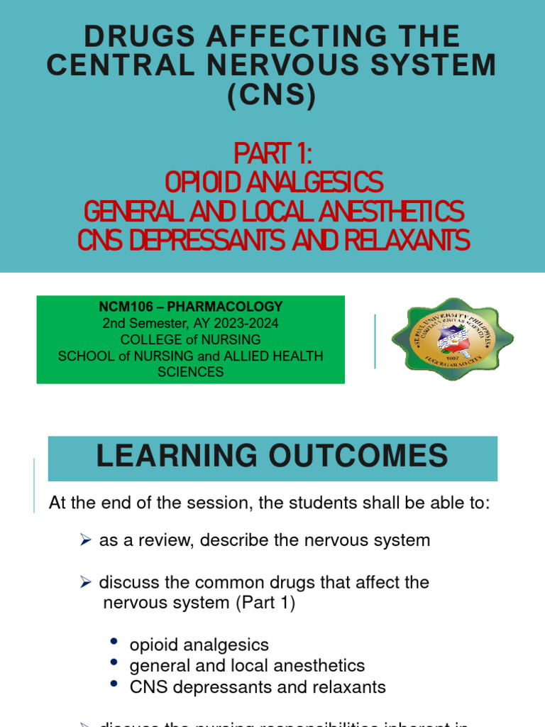 CNS Drugs Part 1 Student's | PDF | Opioid | Analgesic