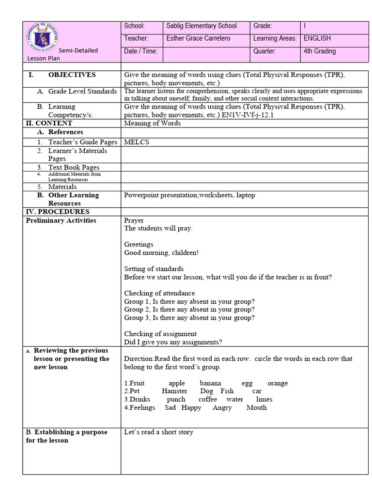 lesson-plan-in-english-Q4d4 give meaning of words using pictures, body ...