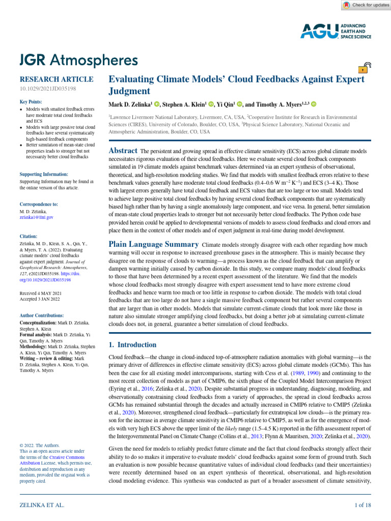 JGR Atmospheres - 2022 - Zelinka - Evaluating Climate Models Cloud ...