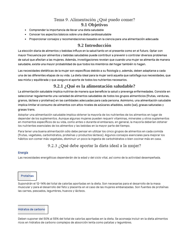 Tema 9. Alimentación | PDF | Dieta | Alimentos