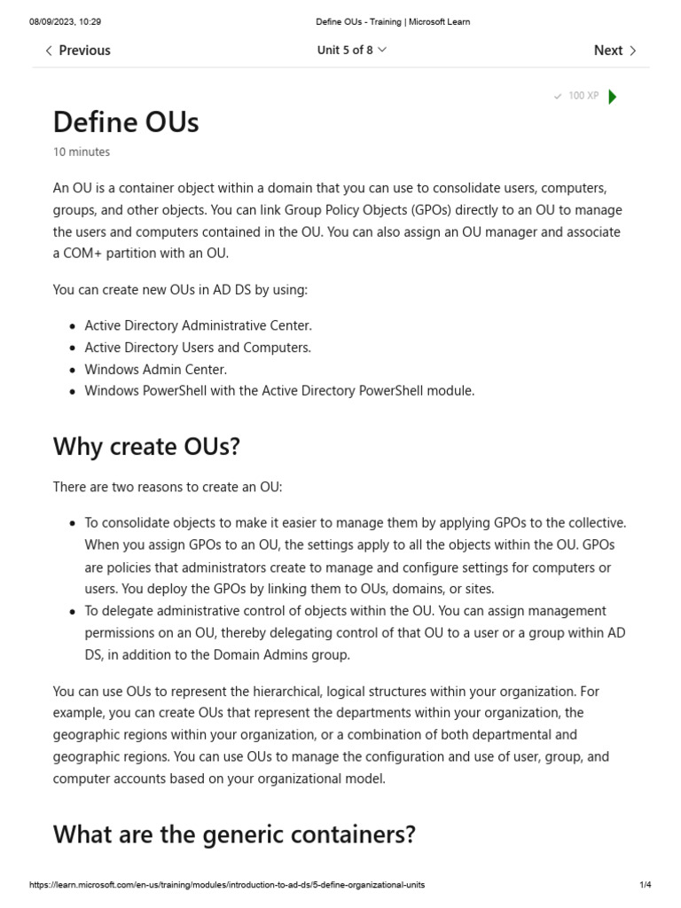 Define OUs - Training - Microsoft Learn | PDF | Active Directory ...