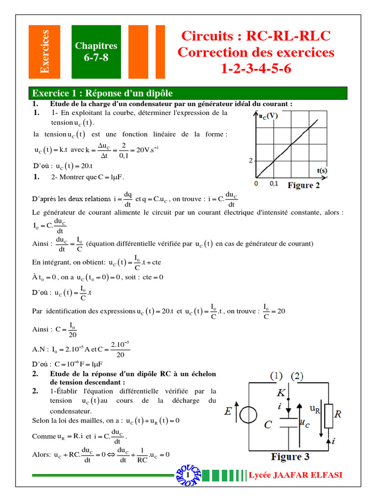 Correction Des Exercices en Électricité - Circuits RC - RL - RLC-2 ...