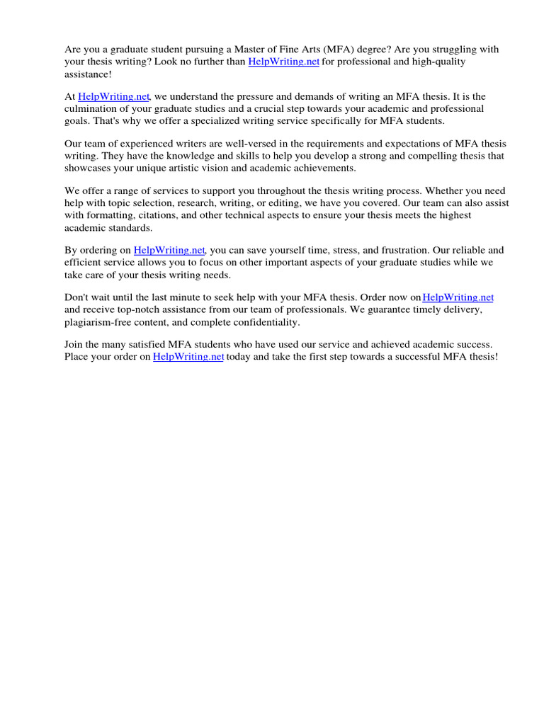 Mfa Thesis Writing Service | PDF | Thesis | 3 D Computer Graphics