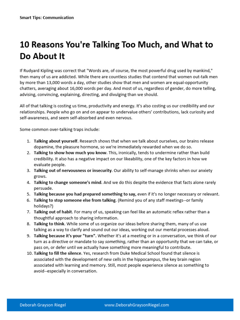 Smart+Tips+Handout-+10+Reasons+You're+Talking+Too+Much,+and+What+to+do+About+It | PDF | Anxiety ...