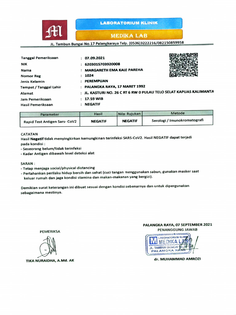 Medika Lab TGL 7 Sept 2021 | PDF