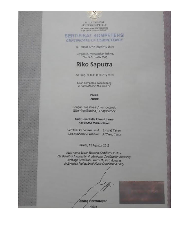Sertifikat Kompetensi Riko | PDF