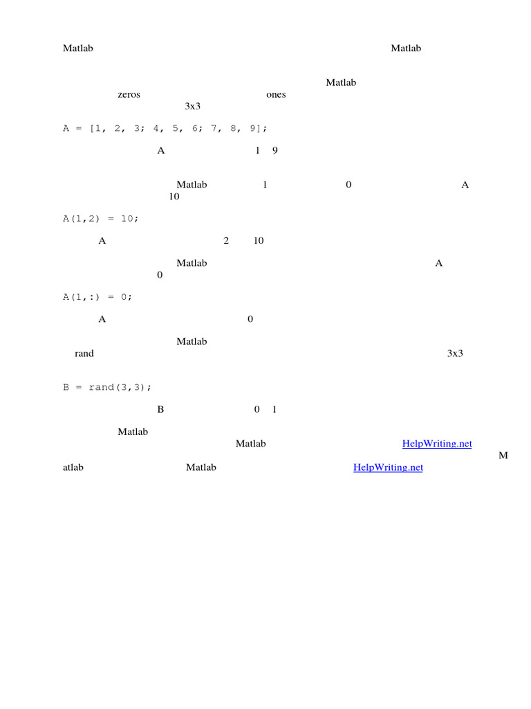 Matlab Matrix Assignment | PDF | Matrix (Mathematics) | Matlab Matlab Matrix Assignment | PDF | Matrix (Mathematics) | Matlab