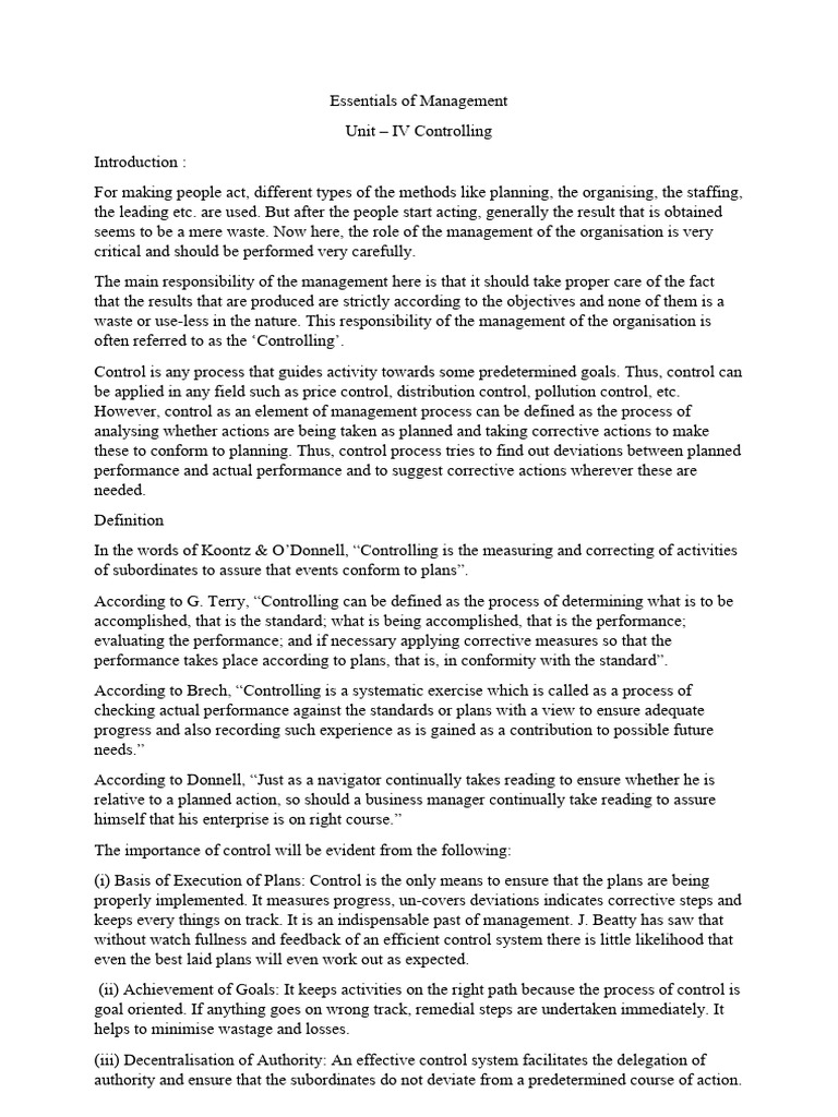Sem I EOM Unit - IV Controlling | PDF