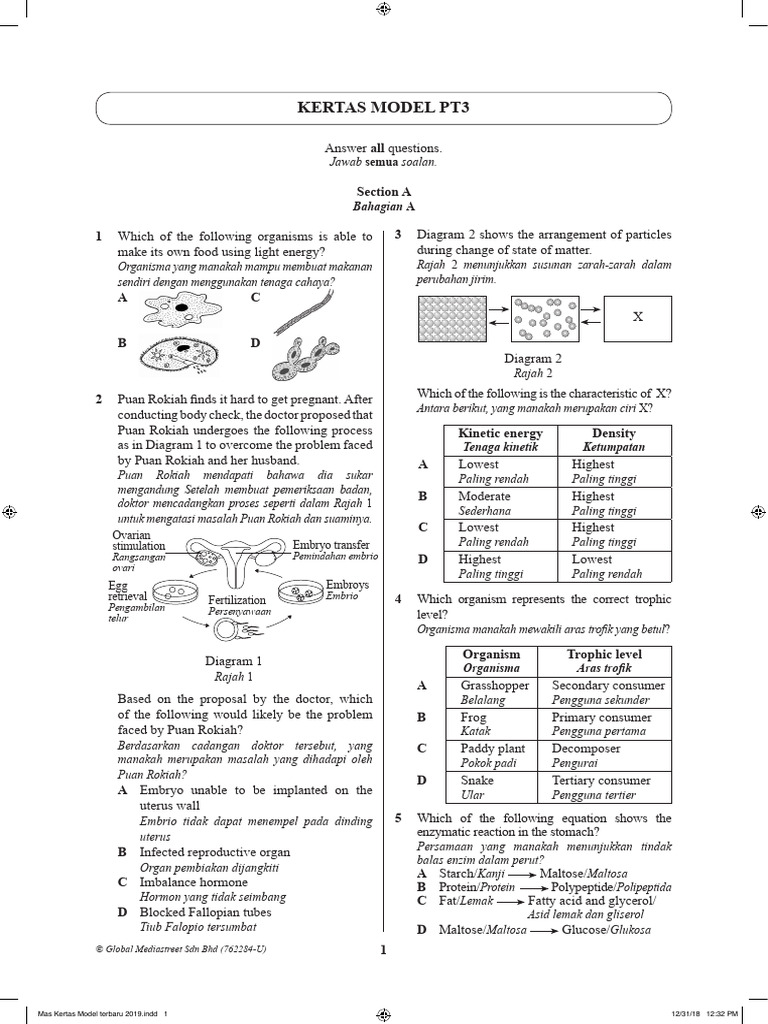 Kertas Model PT3: Soal Latihan Sains | PDF