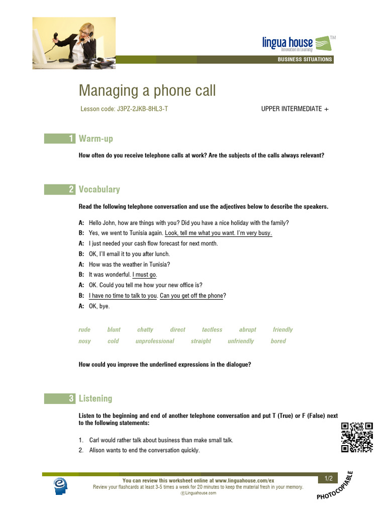 Managing A Phone Call | PDF | Conversation | Human Communication