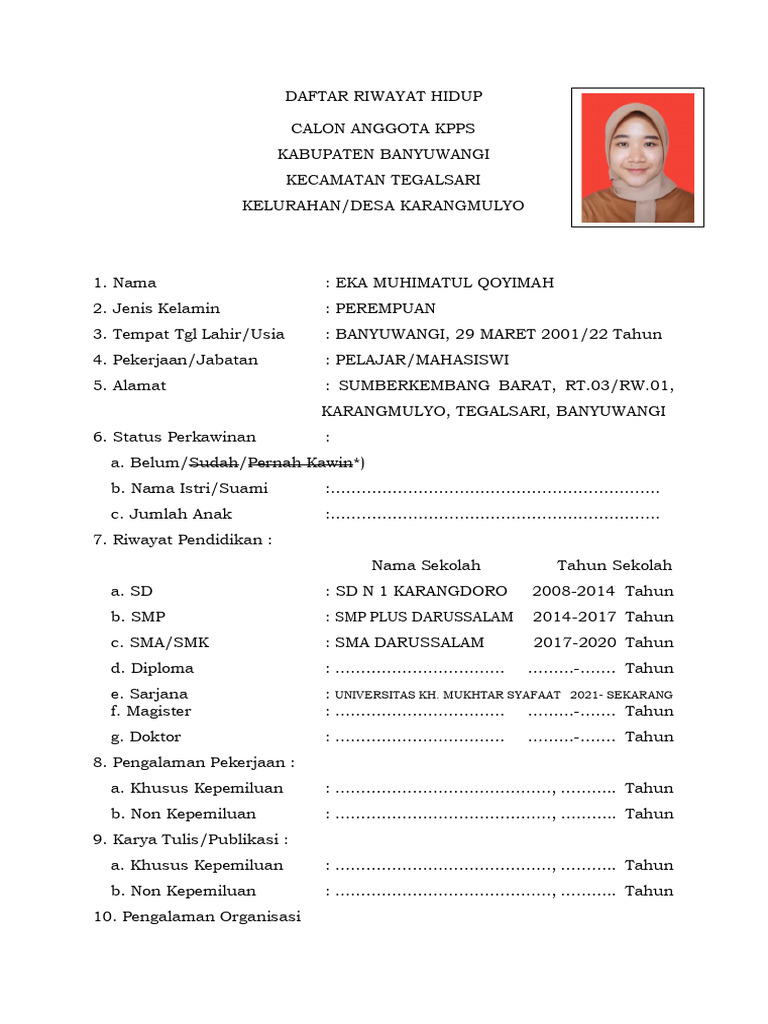 CV Calon Anggota KPPS Banyuwangi | PDF