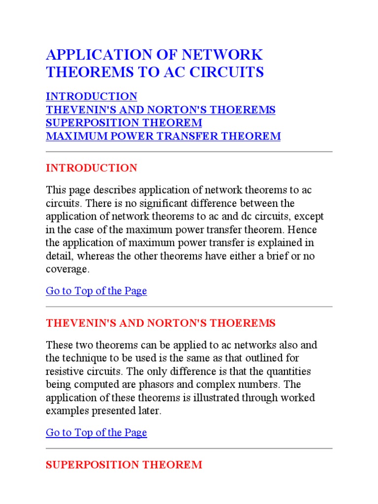 Application of Network Theorems To Ac Circuits | PDF | Electrical Network | Electrical Impedance