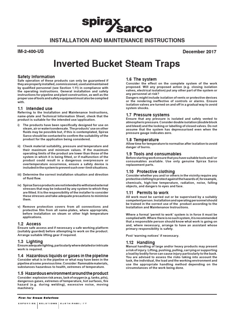 Inverted - Bucket - Steam - Traps IM 2 400 US | PDF | Valve | Steam