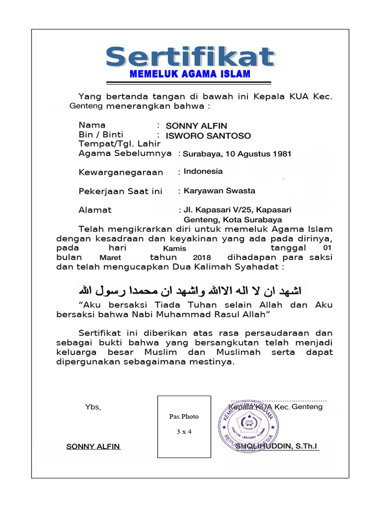 24117330-Sertifikat-Masuk-Islam | PDF
