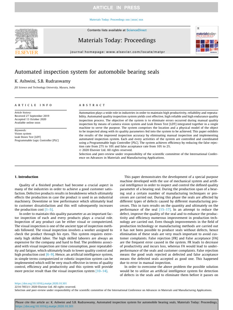 Automated Inspection System for Automobile Bearing Seals | PDF ...