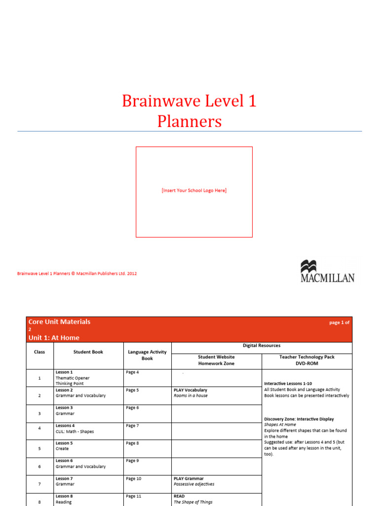 Brainwave Level 1 Planner | PDF | Vocabulary | English Language