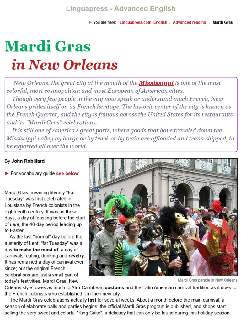 Mardi Gras in New Orleans - Linguapress EFL | PDF | Mardi Gras | Parade