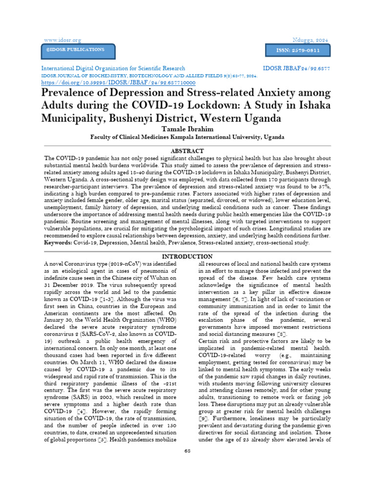 Prevalence of Depression and Stress-Related Anxiety Among Adults During ...