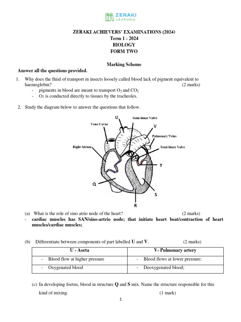 Biology Marking Scheme Pdf Heart Tissue Biology