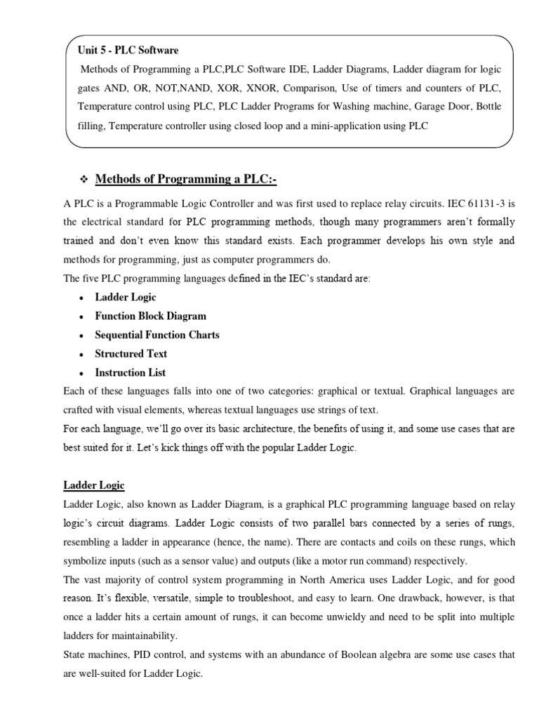 Unit 5 - PLC Software-2 | PDF | Programmable Logic Controller | Logic Gate
