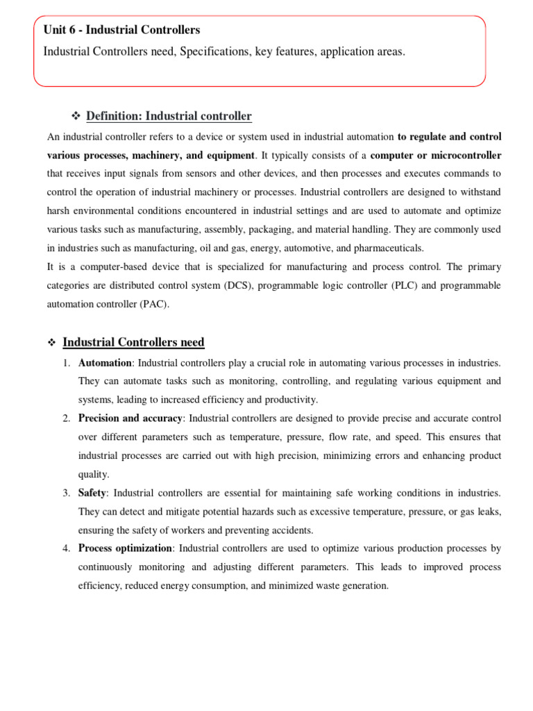 Unit-6 Industrial Controllers | PDF | Automation | Programmable Logic Controller