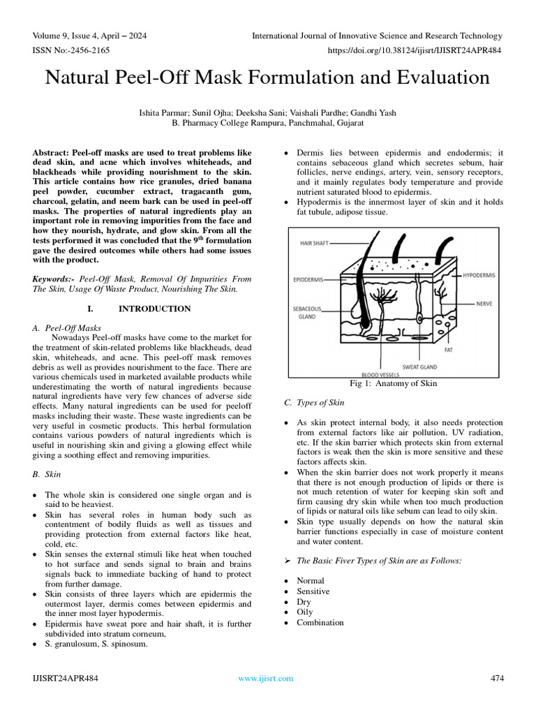 Natural Peel-Off Mask Formulation and Evaluation | PDF | Skin | Epidermis