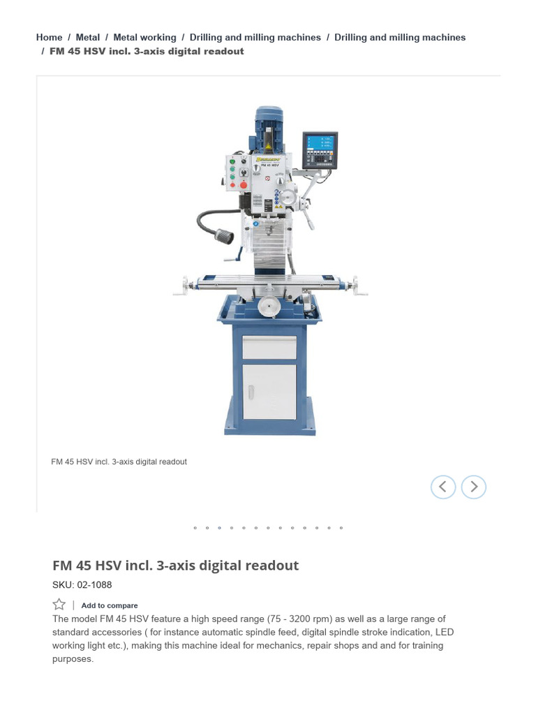 FM 45 HSV Incl. 3-Axis Digital Readout - 02-1088 - Drilling and Milling ...