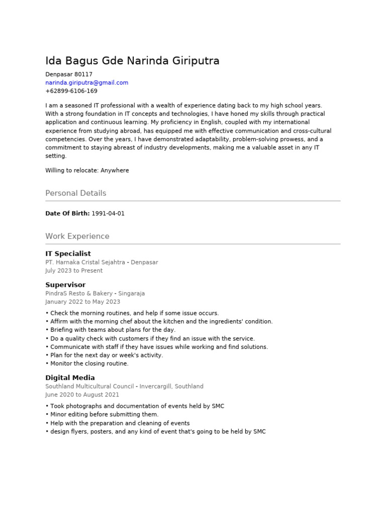 IT Professional with Global Experience | PDF