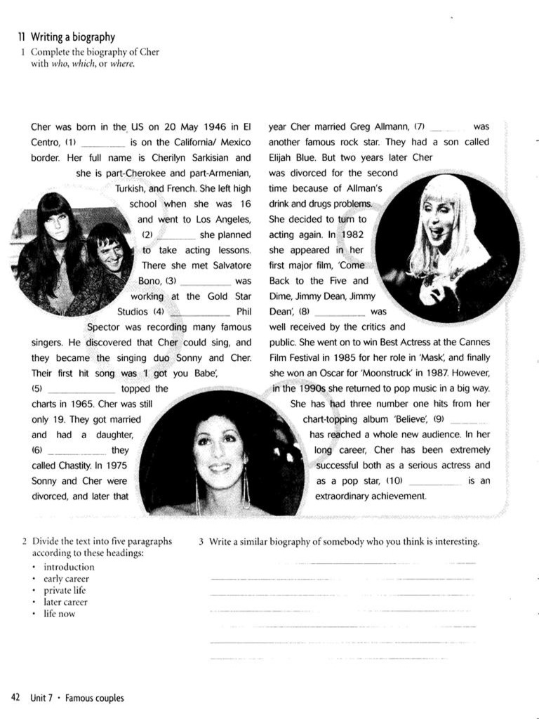 Cher Biography NHW Pre-Int WB 2nd Ed | PDF