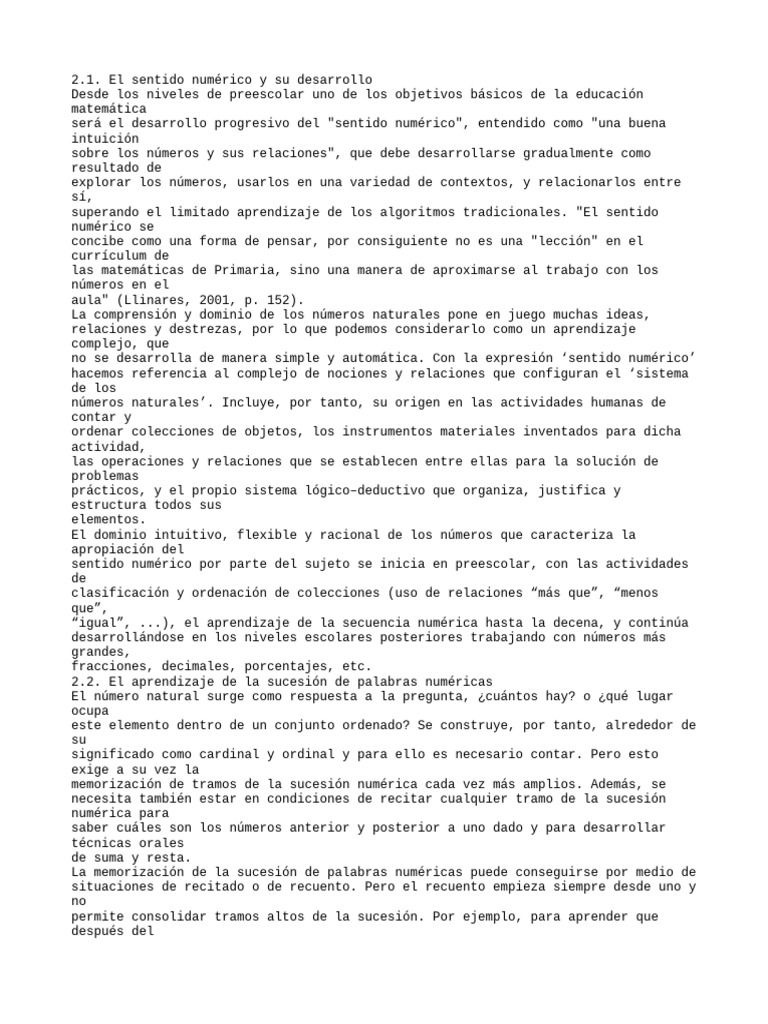 Desarrollo del sentido numérico en niños | PDF | Aprendizaje ...