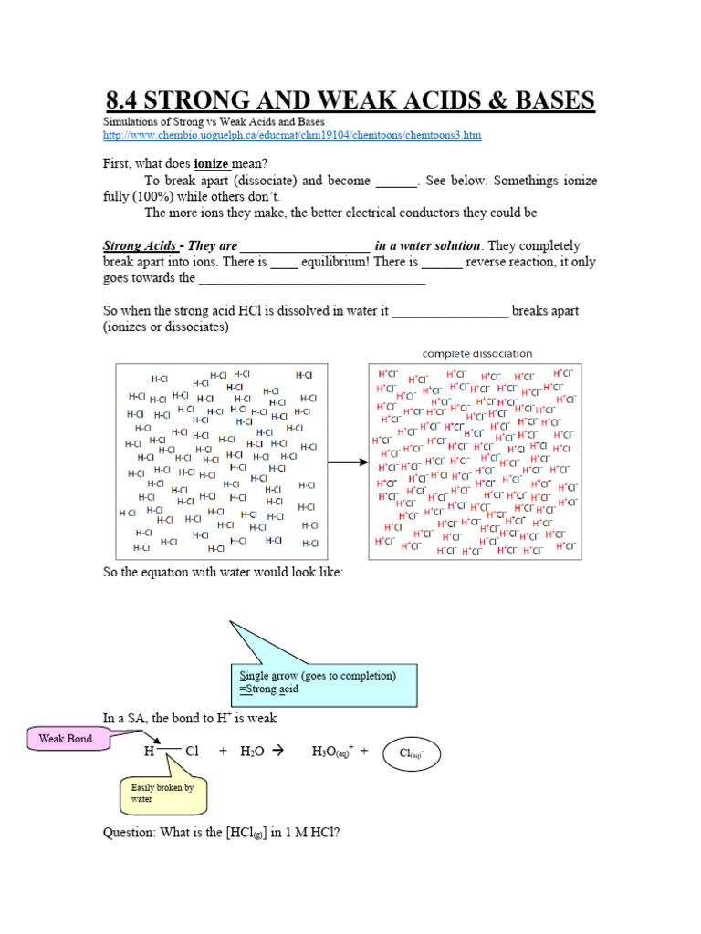 8.4 Student Notes Strong and Weak Acids Bases | PDF | Dissociation ...