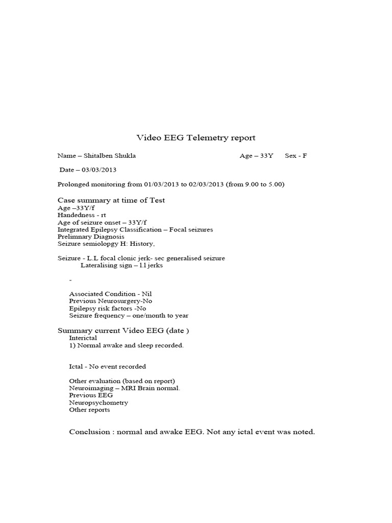 Video EEG Telemetry Report | PDF
