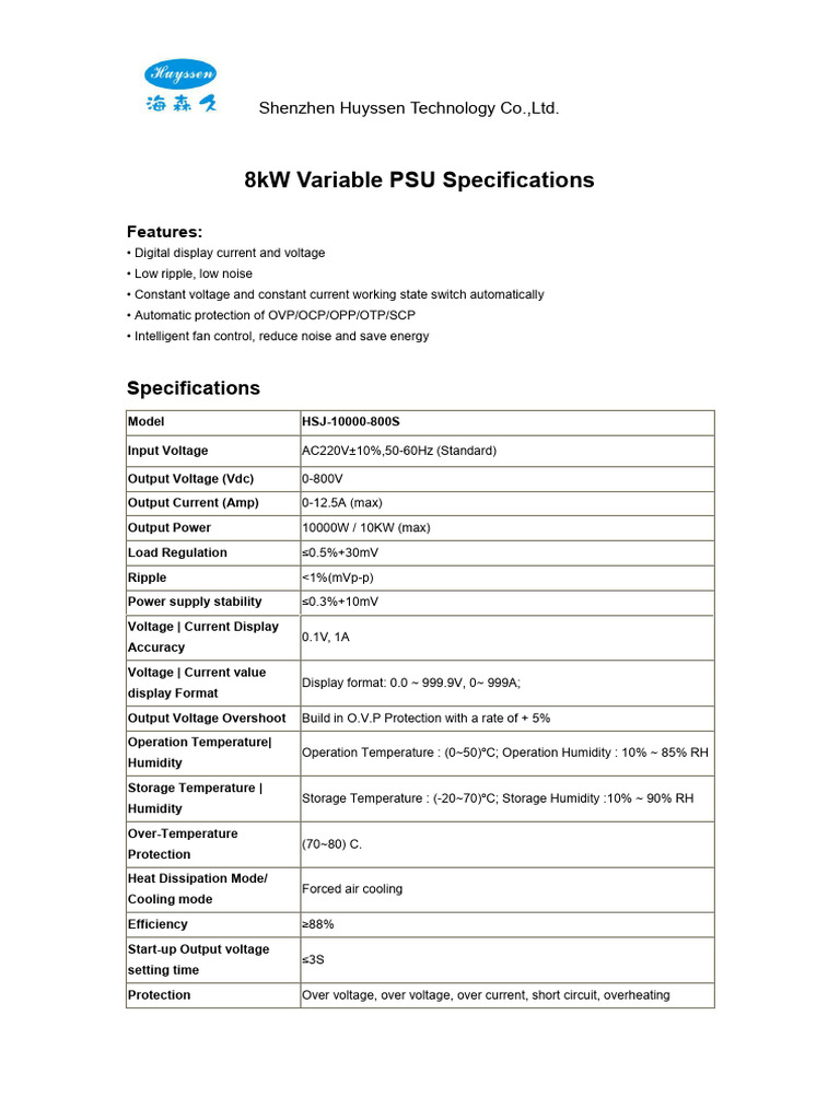10KW 0-800V DC Power Supply Specification | PDF