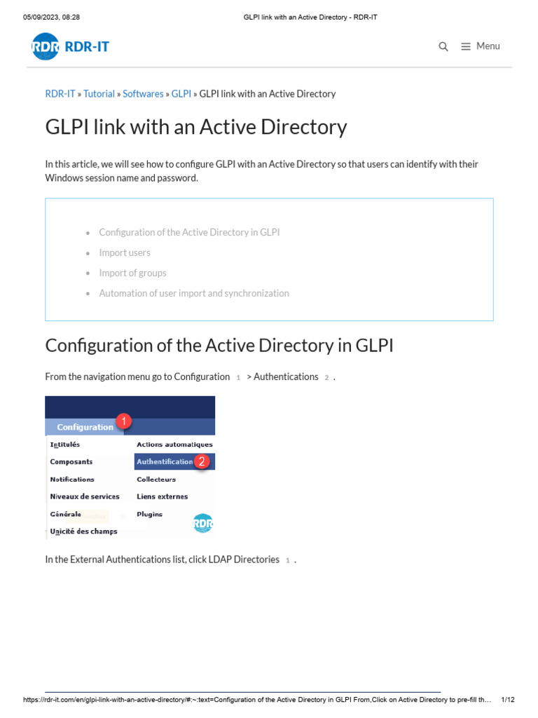GLPI link with an Active Directory - RDR-IT | PDF | Active Directory | Computing