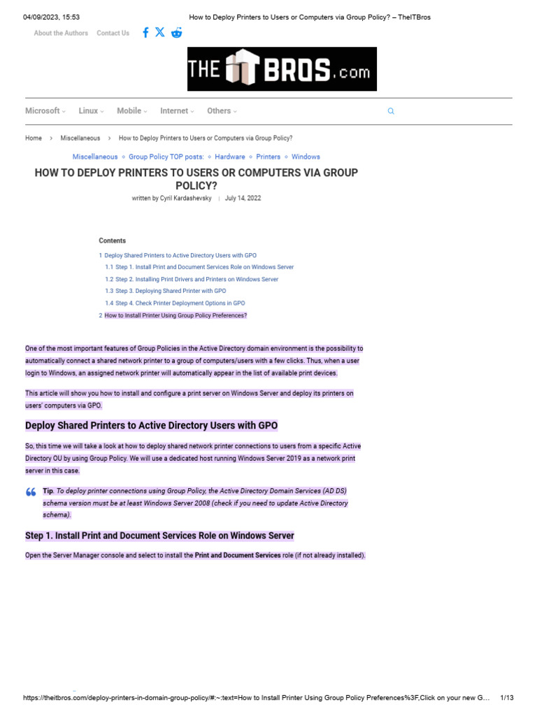 How To Deploy Printers To Users or Computers Via Group Policy | PDF | Group Policy | Active ...