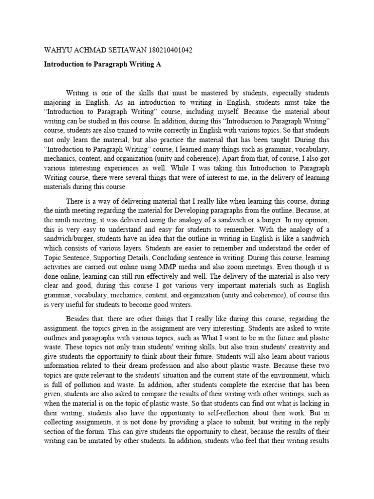 Introduction to Paragraph Writing rfceltve | PDF | Human Communication ...