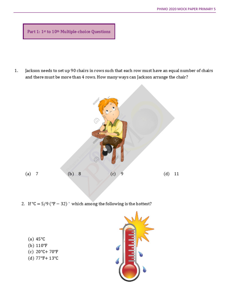 PHIMO 2020 Mock Paper for Primary 5 | PDF | Area | Triangle