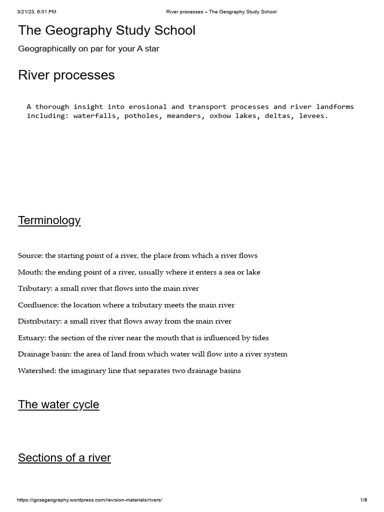River Processes - The Geography Study School | Download Free PDF ...