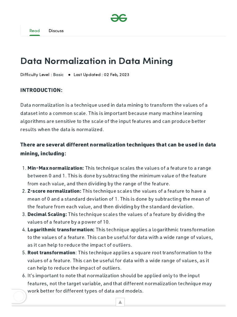 Data Normalization in Data Mining | PDF | Machine Learning | Outlier